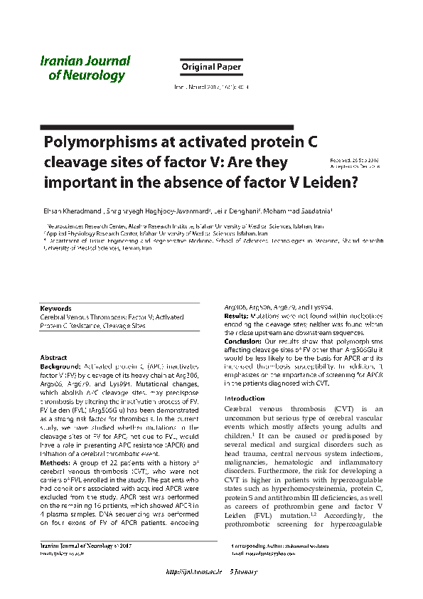 (PDF) Polymorphisms at activated protein C cleavage sites of factor V ...
