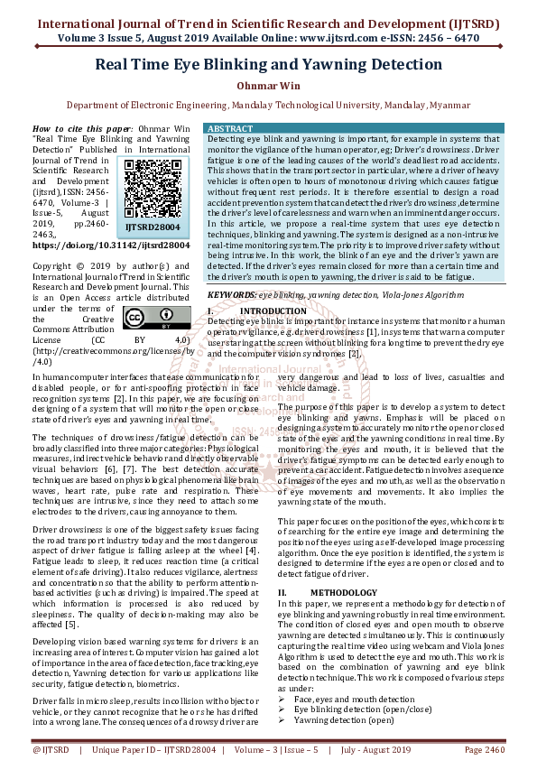 (PDF) Real Time Eye Blinking and Yawning Detection