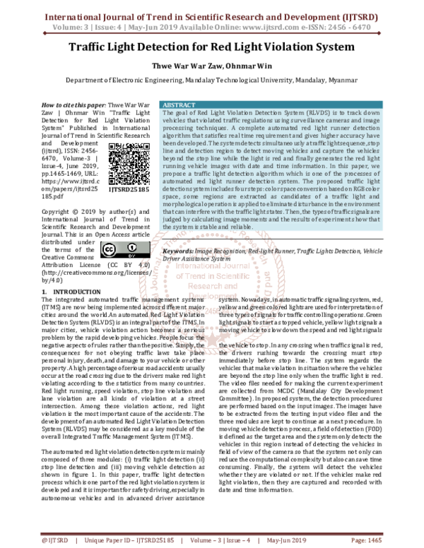 Pdf Traffic Light Detection For Red Light Violation System