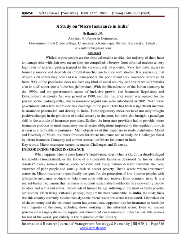 (PDF) A Study on "Micro Insurance in India"