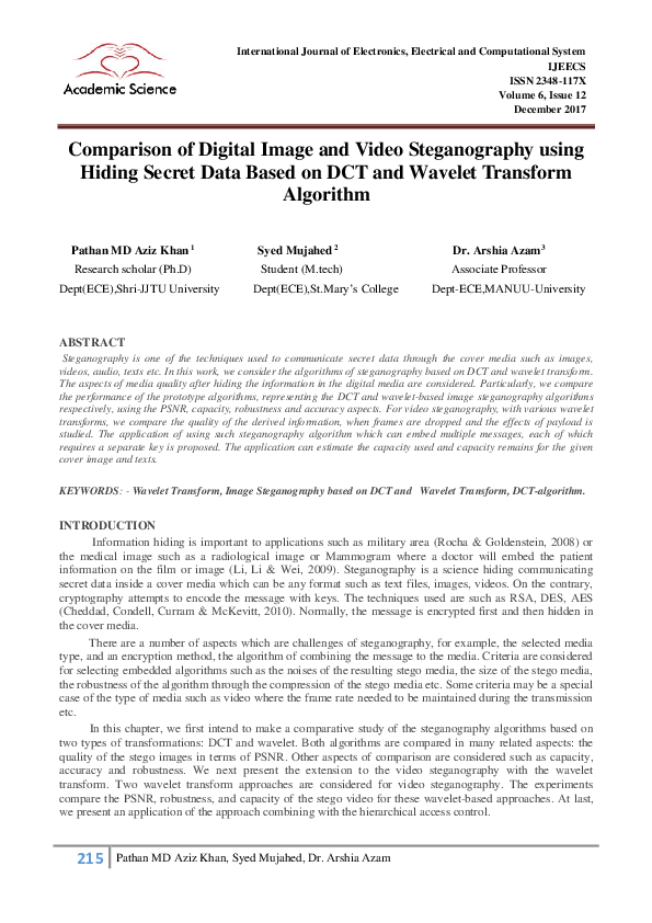 (PDF) Comparison of Digital Image and Video Steganography using Hiding ...