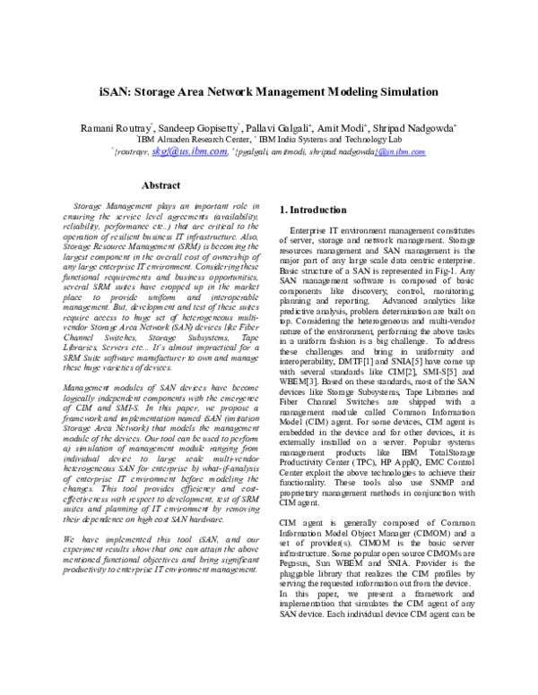 (PDF) iSAN: Storage Area Network Management Modeling Simulation