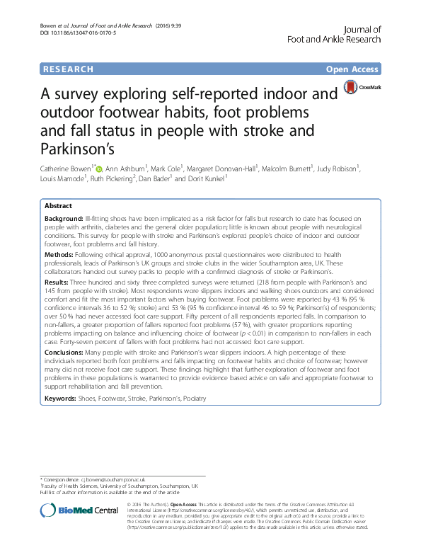 (PDF) A survey exploring self-reported indoor and outdoor footwear ...