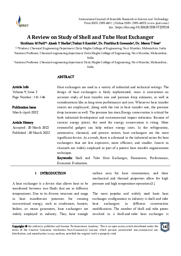 (PDF) A Review on Study of Shell and Tube Heat Exchanger