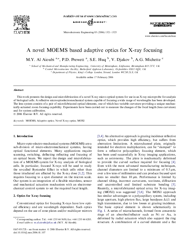 (PDF) A novel MOEMS based adaptive optics for X-ray focusing