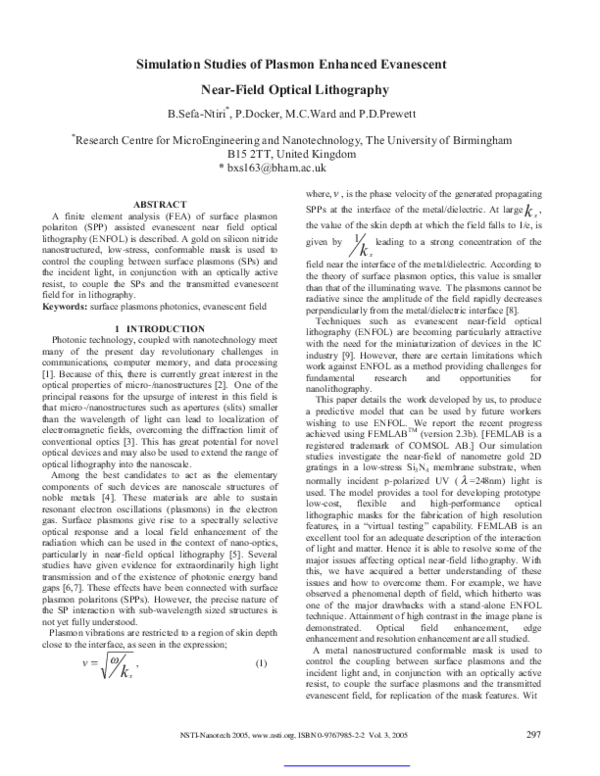 (PDF) Plasmon-Enhanced Near-Field Lithography