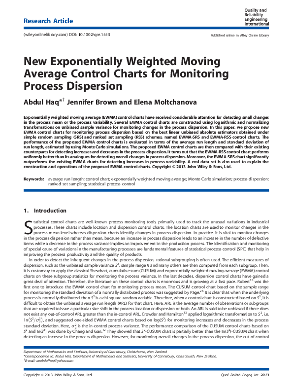 (PDF) New Exponentially Weighted Moving Average Control Charts for Monitoring Process Dispersion ...