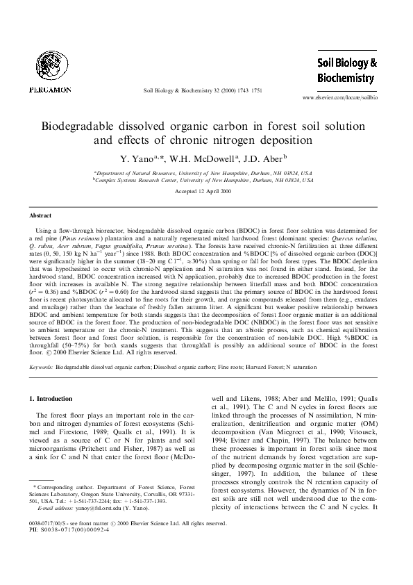 (PDF) Biodegradable dissolved organic carbon in forest soil solution and effects of chronic ...