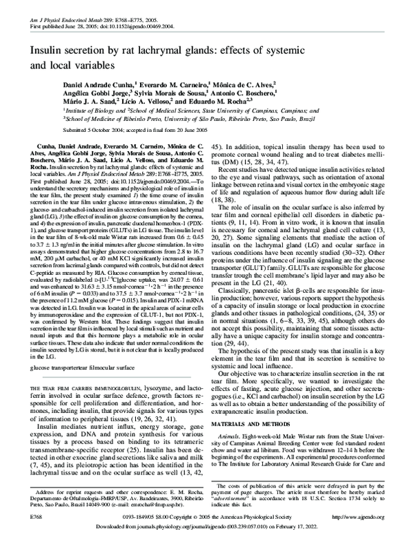 (PDF) Insulin secretion by rat lachrymal glands: effects of systemic ...