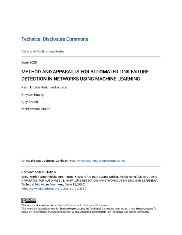 (PDF) Method and Apparatus for Automated Link Failure Detection in Networks Using Machine Learning