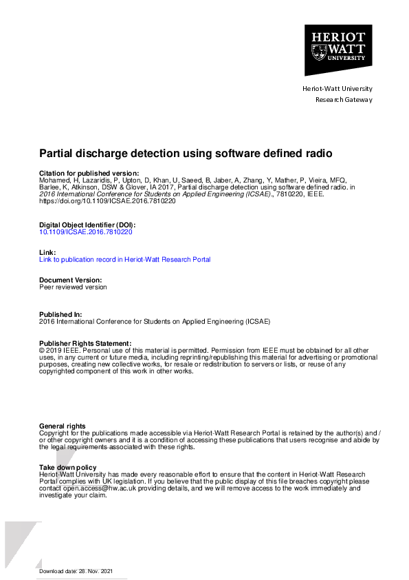 (PDF) Partial discharge detection using software defined radio