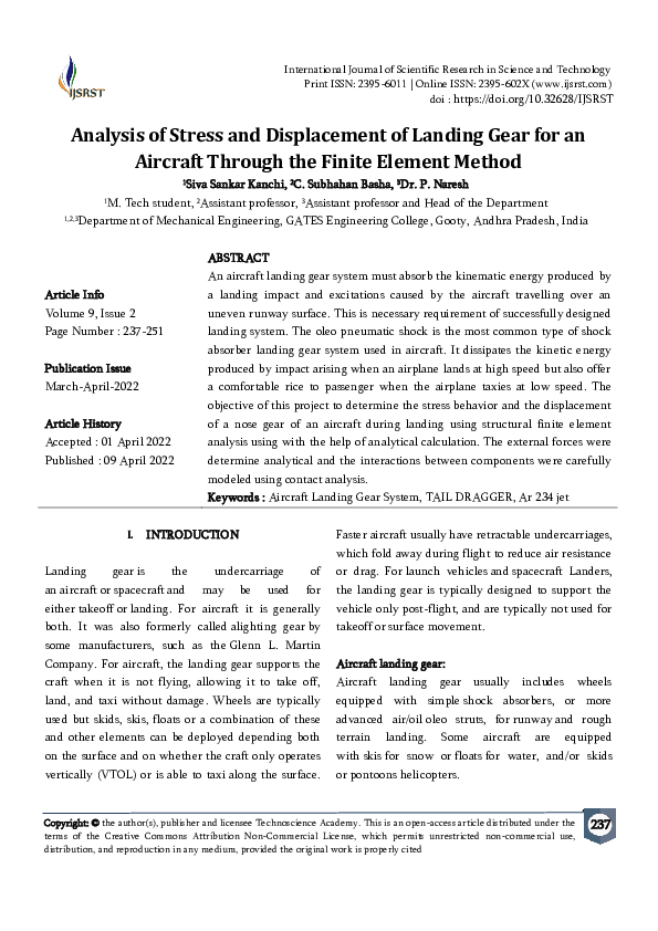 (PDF) Analysis of Stress and Displacement of Landing Gear for an ...