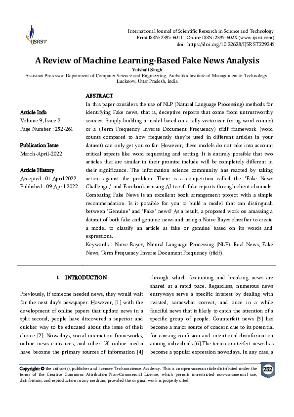 (PDF) A Review of Machine Learning-Based Fake News Analysis