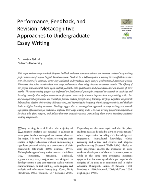 (PDF) Performance, Feedback, and Revision: Metacognitive Approaches to ...