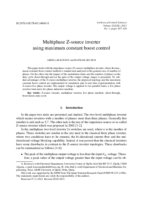 (PDF) Multiphase Z-source inverter using maximum constant boost control