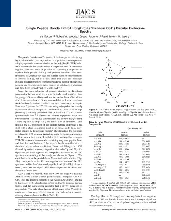 (PDF) Single Peptide Bonds Exhibit Poly(Pro)II (“Random Coil”) Circular ...