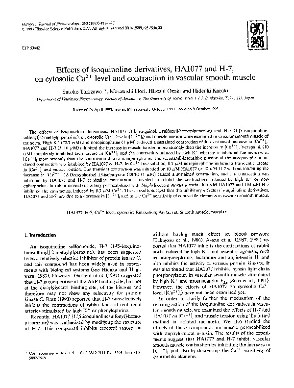 (PDF) Effects of isoquinoline derivatives, HA1077 and H-7, on cytosolic ...