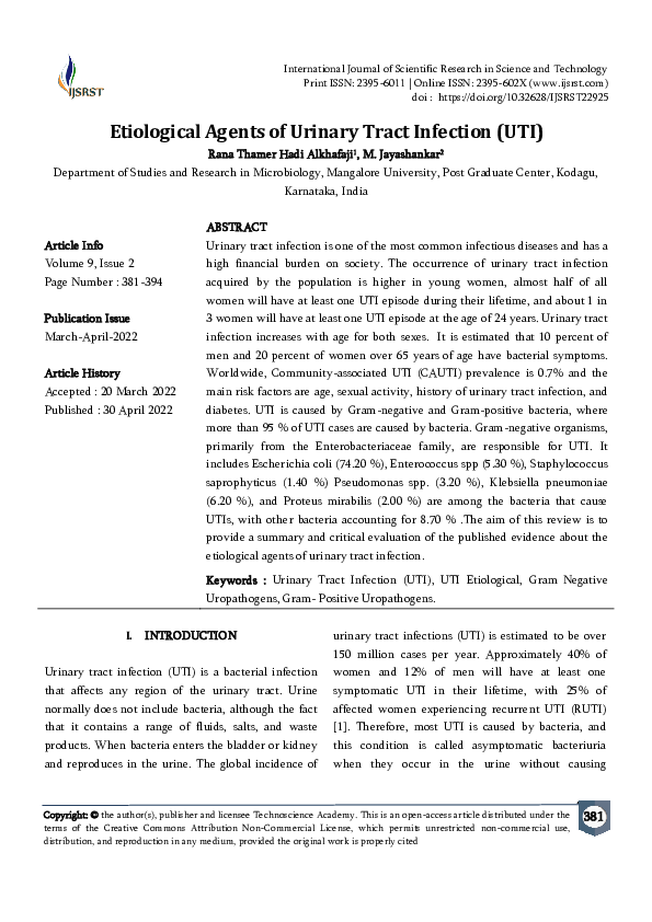 (PDF) Etiological Agents of Urinary Tract Infection (UTI ...