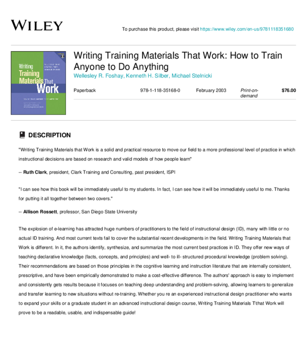 (PDF) Writing training materials that work: How to train anyone to do ...