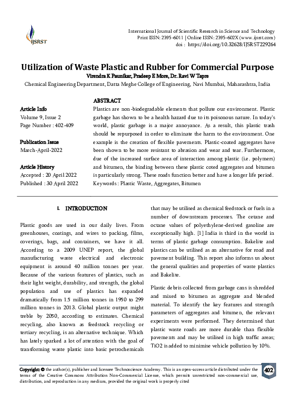 (PDF) Utilization of Waste Plastic and Rubber For Commercial Purpose