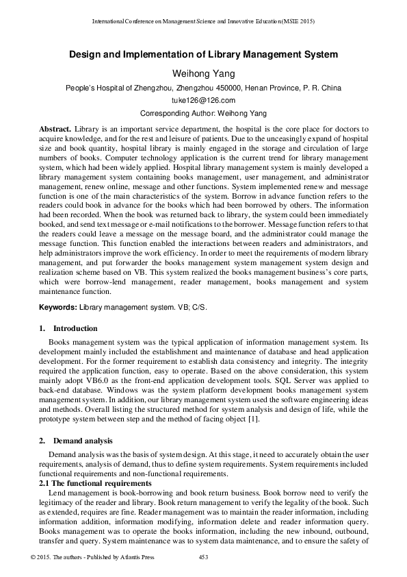 (PDF) Design and Implementation of Library Management System
