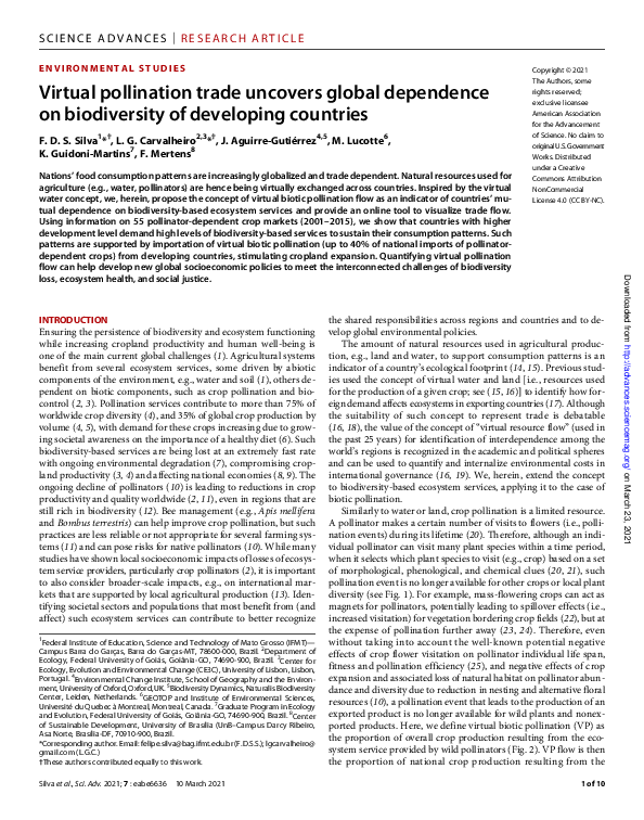 (PDF) Virtual pollination trade uncovers global dependence on biodiversity of developing countries
