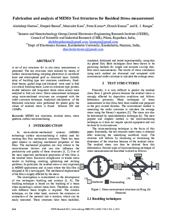 (PDF) Fabrication and analysis of MEMS Test Structures for Residual ...