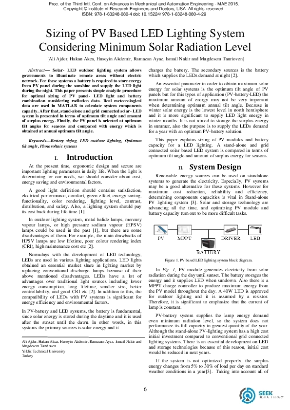 (PDF) Sizing of PV Based LED Lighting System Considering Minimum Solar ...