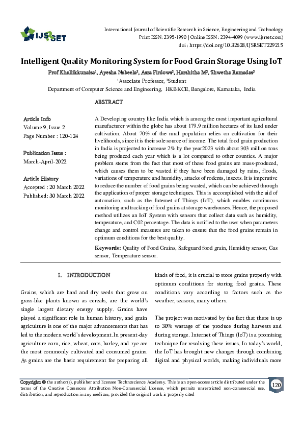 (PDF) Intelligent Quality Monitoring System for Food Grain Storage ...