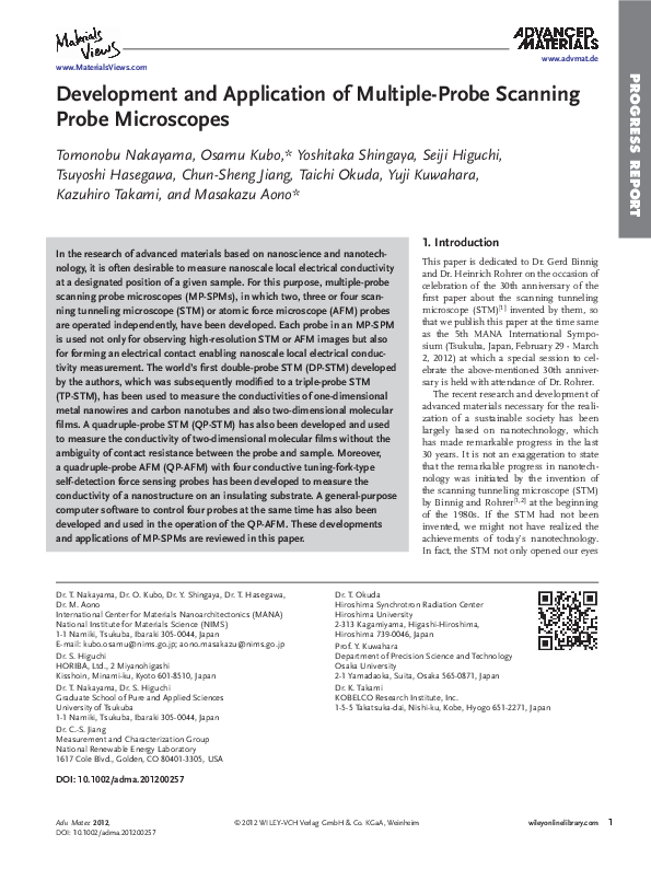 (PDF) Development and Application of Multiple-Probe Scanning Probe ...