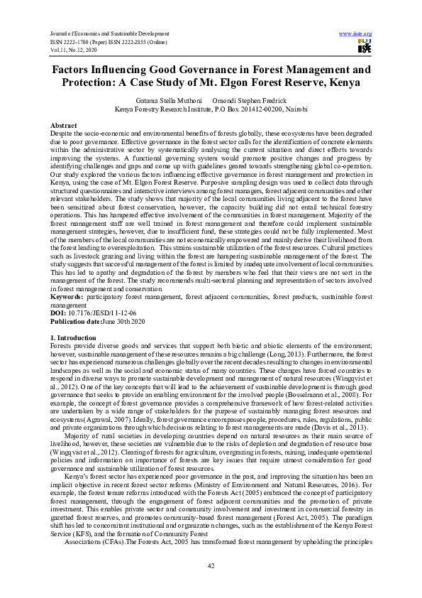 (PDF) Factors Influencing Good Governance in Forest Management and ...