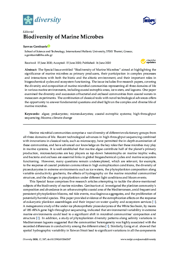 (PDF) Biodiversity of Marine Microbes