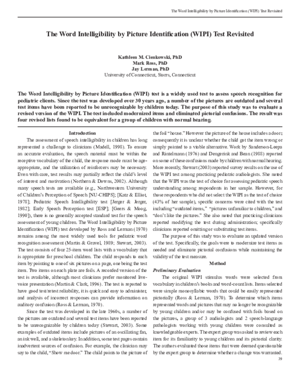 (PDF) The Word Intelligibility by Picture Identification ( WIPI ) Test ...