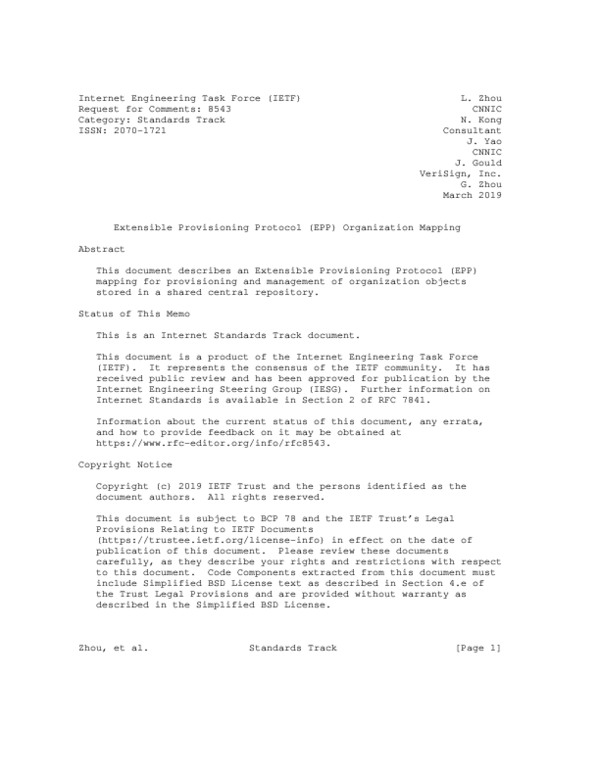 (PDF) Extensible Provisioning Protocol (EPP) Organization Mapping