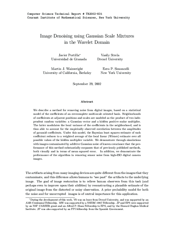 Pdf Image Denoising Using Scale Mixtures Of Gaussians In The Wavelet