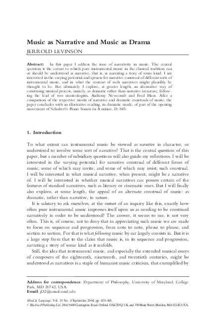 (PDF) Music as Narrative and Music as Drama