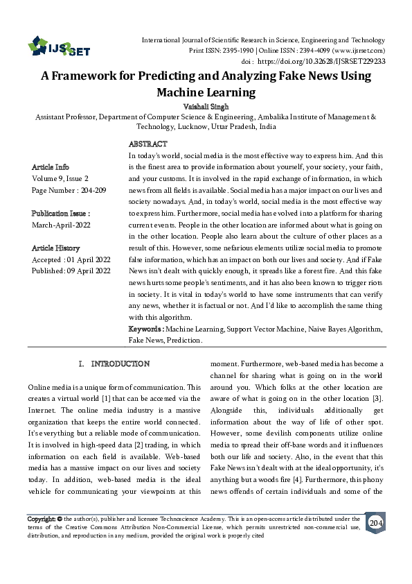 (PDF) Predicting and Analyzing Fake News with Machine Learning