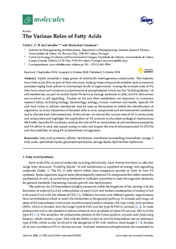 (PDF) The Various Roles of Fatty Acids