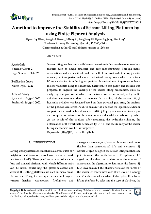 (PDF) A method to Improve the Stability of Scissor Lifting Platform by using Finite Element Analysis