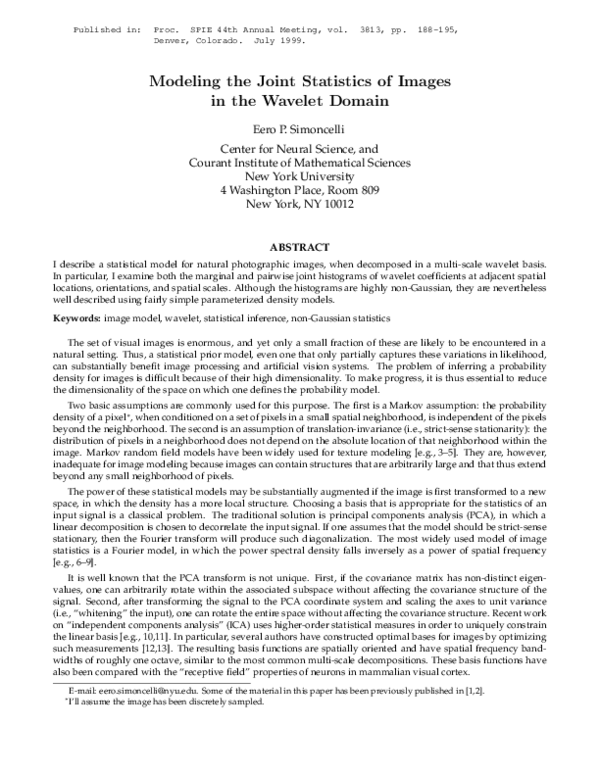 (PDF) Modeling the joint statistics of images in the wavelet domain