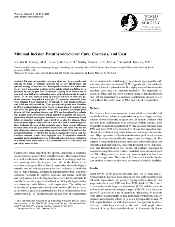 (PDF) Minimal Incision Parathyroidectomy: Cure, Cosmesis, and Cost ...