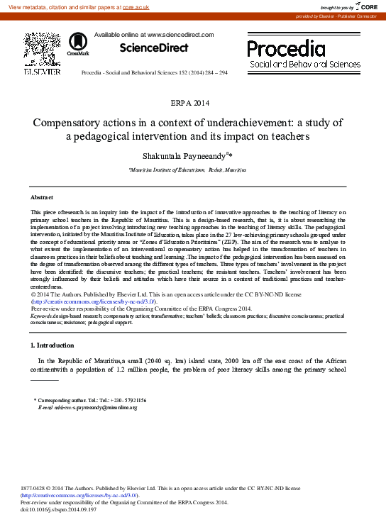 (PDF) Compensatory Actions in a Context of Underachievement: A Study of ...