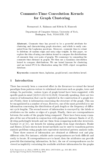 (PDF) Commute-time convolution kernels for graph clustering | Edwin Hancock - Academia.edu