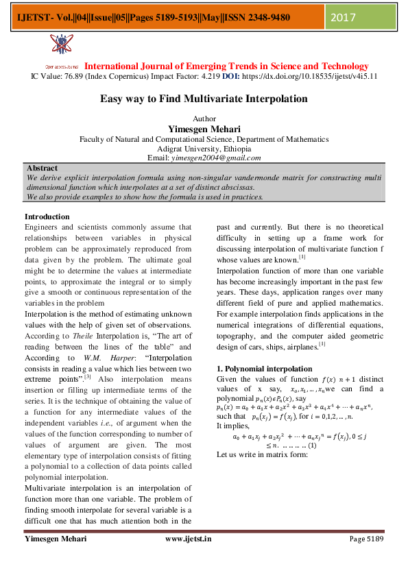 (PDF) Easy way to Find Multivariate Interpolation