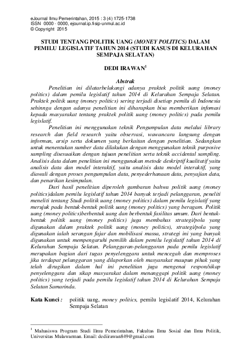 (PDF) Studi Tentang Politik Uang (Money Politics) Dalam Pemilu ...