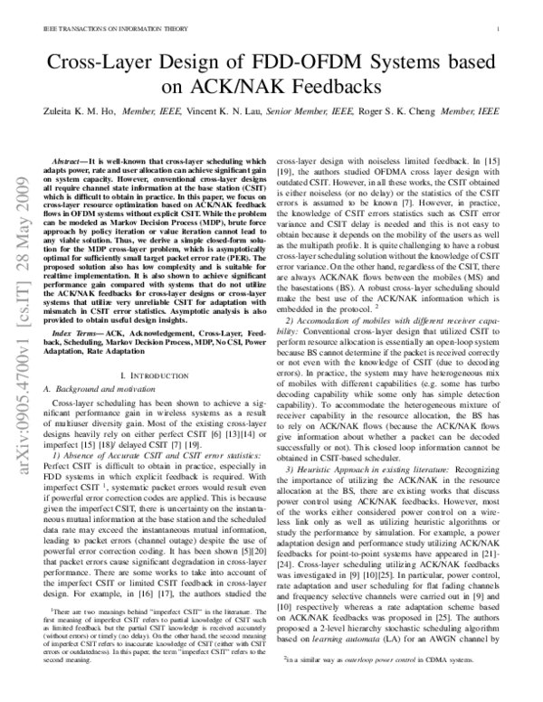 (PDF) Cross-Layer Design of FDD-OFDM Systems Based on ACK/NAK Feedbacks