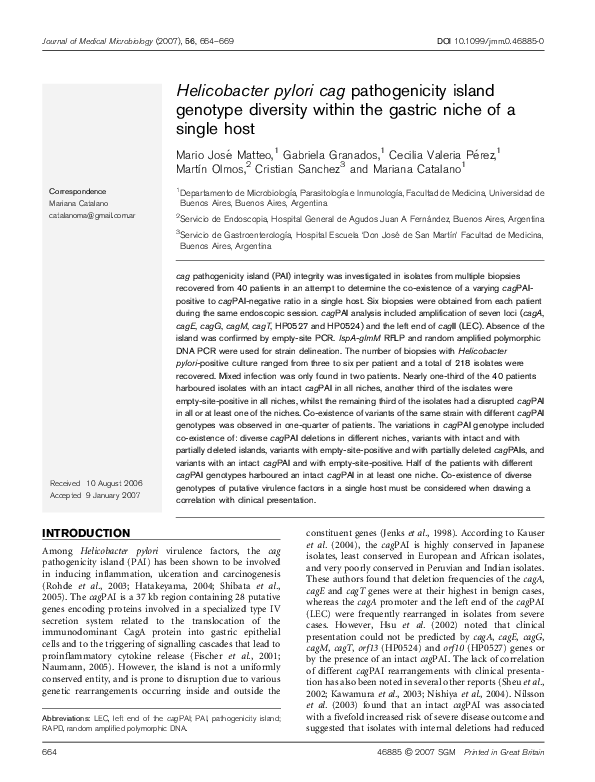 (PDF) Helicobacter pylori cag pathogenicity island is associated with ...