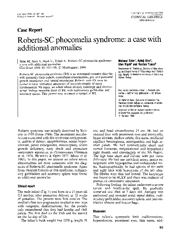 (PDF) Roberts-SC phocomelia syndrome: a case with additional anomalies ...