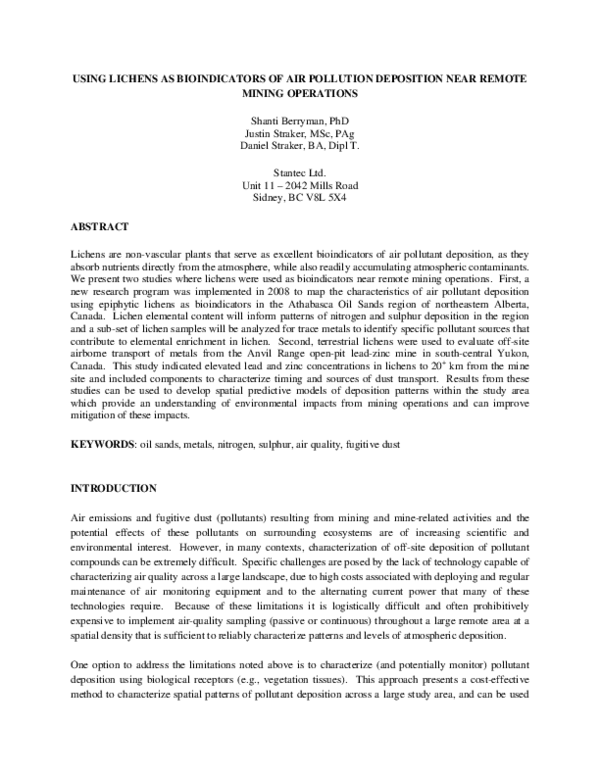 (PDF) Using lichens as bioindicators of air pollution deposition near ...