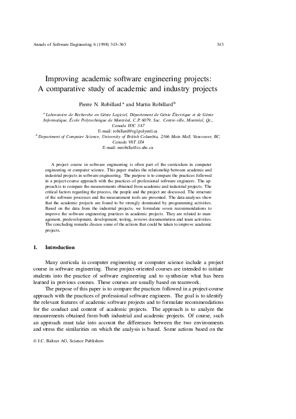 (PDF) Improving academic software engineering projects: A comparative ...